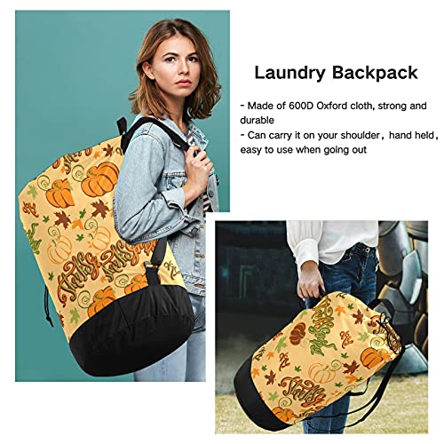 Happy Thanksgiving Day Laundry Bag Heavy Duty Laundry Backpack with Shoulder Straps Handles Travel Laundry bag Drawstring Closure Dirty Clothes Organizer For College Dorm, Apartment, Camp Travel