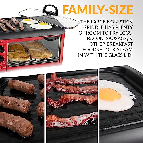 Nostalgia Retro Countertop Microwave Oven - Large 800-Watt - 0.9 cu ft - 12 Pre-Programmed Cooking Settings & Retro 3-in-1 Family Size Electric Breakfast Station, Non Stick Die Cast Grill/Griddle