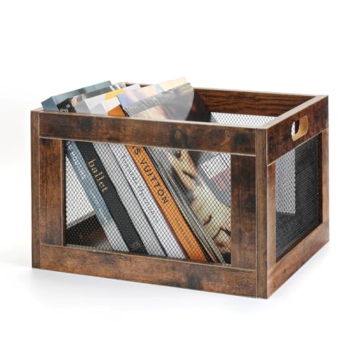 otovioia Vinyl Record Storage Crate, Wooden Record Crate for Vinyl, Vinyl Record Holder for 50+ Albums, Classic LP Record Holder