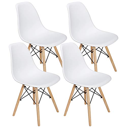 ZenStyle Set of 4 Dining Chairs Modern Style Diner Chairs, Mid-Century Shell Lounge Plastic Side Chair DSW Chair for Kitchen, Dinning Room, Living Room, Bedroom, White