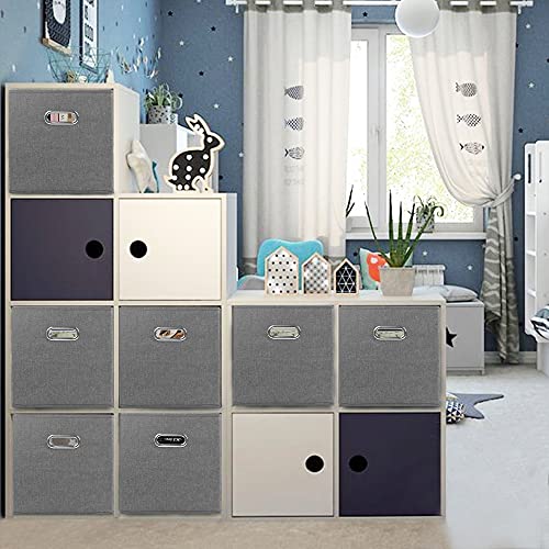 Storage Cubes, 11 Inch Cube Storage Bins (Set of 3), Fabric Collapsible Storage Bins with Dual Handles, Foldable Cube Baskets for Shelf, Closet Organizers and Storage Box (Beige)