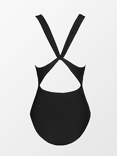 CUPSHE Women One Piece Swimsuit Deep V Neck Tummy Control Ruched V Back Classic Bathing Suits XL Black