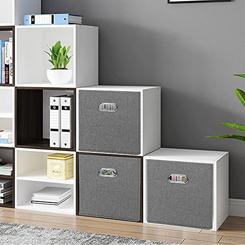 Storage Cubes, 11 Inch Cube Storage Bins (Set of 3), Fabric Collapsible Storage Bins with Dual Handles, Foldable Cube Baskets for Shelf, Closet Organizers and Storage Box (Beige)
