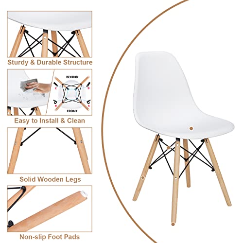 ZenStyle Set of 4 Dining Chairs Modern Style Diner Chairs, Mid-Century Shell Lounge Plastic Side Chair DSW Chair for Kitchen, Dinning Room, Living Room, Bedroom, White