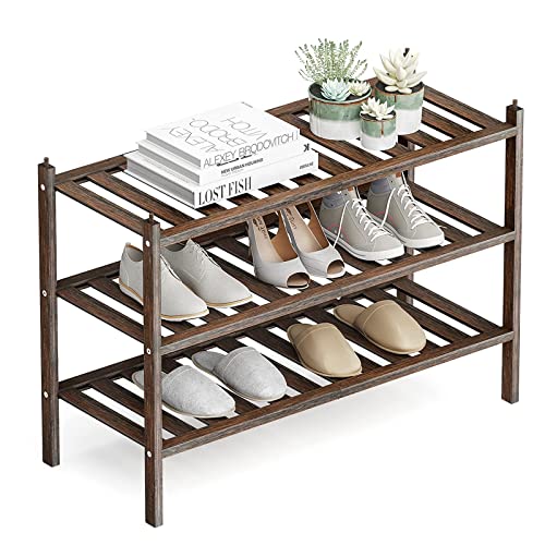 Dranixly Shoe Rack, 3-Tier Bamboo Stackable Shoe Shelf Storage Organizer, Shoe Stand for Closet, Entryway, Hallway, Bathroom and Living Room(Mocha)