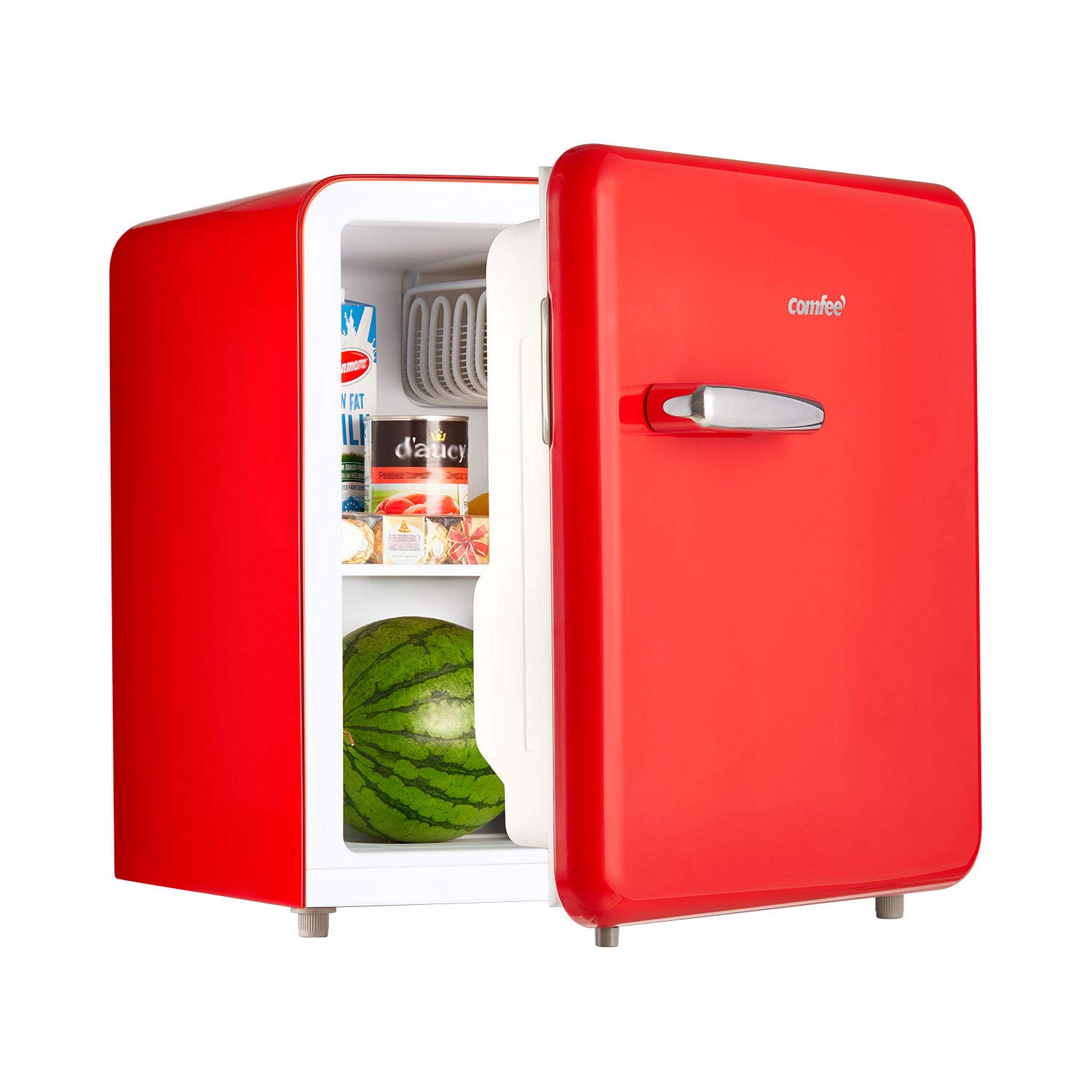 COMFEE' 1.6 Cubic Feet Solo Series Retro Refrigerator Sleek Appearance HIPS Interior, Energy Saving, Adjustable Legs & Retro Small Microwave Oven With Compact Size, 9 Preset Menus, Position-Memory