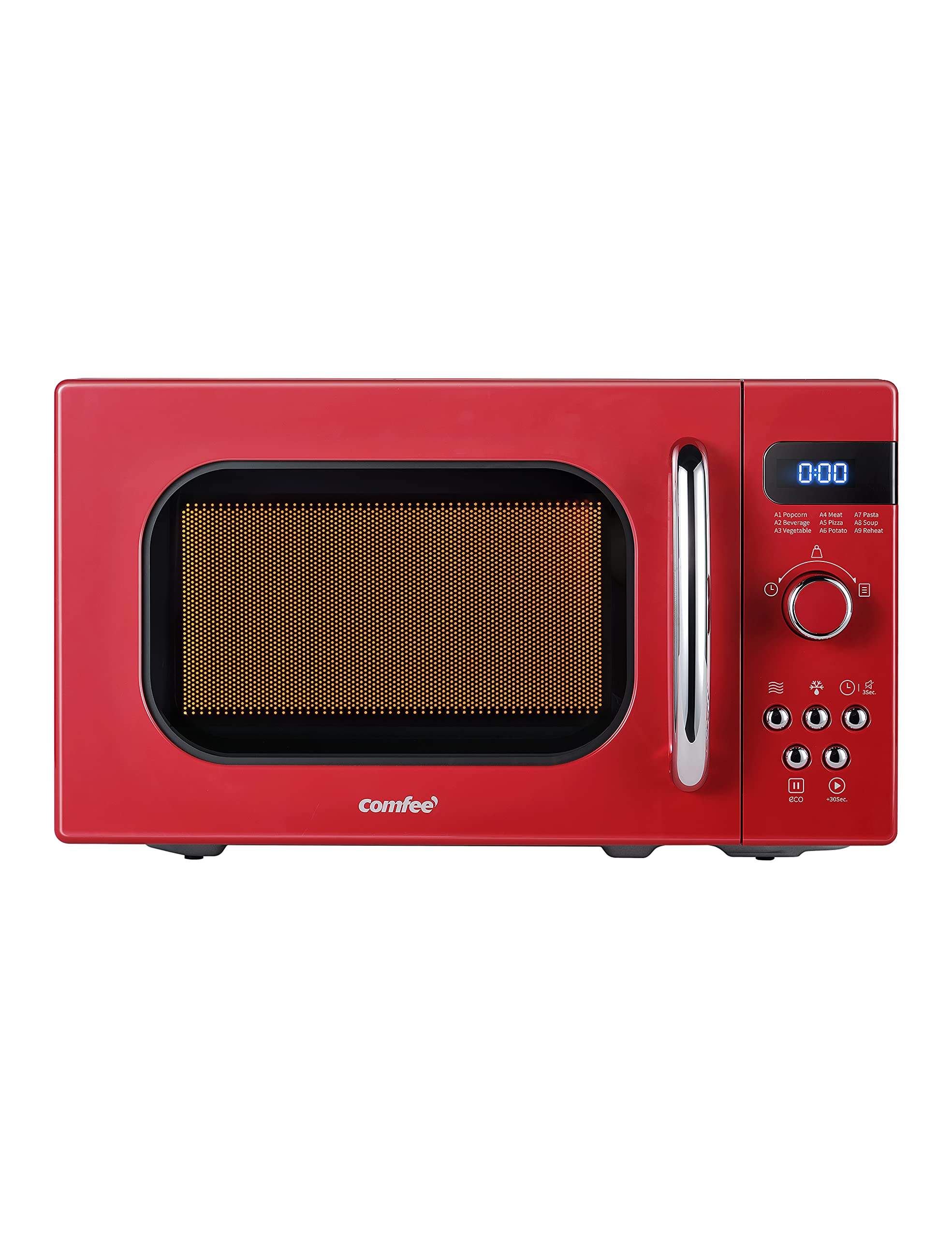 COMFEE' 1.6 Cubic Feet Solo Series Retro Refrigerator Sleek Appearance HIPS Interior, Energy Saving, Adjustable Legs & Retro Small Microwave Oven With Compact Size, 9 Preset Menus, Position-Memory