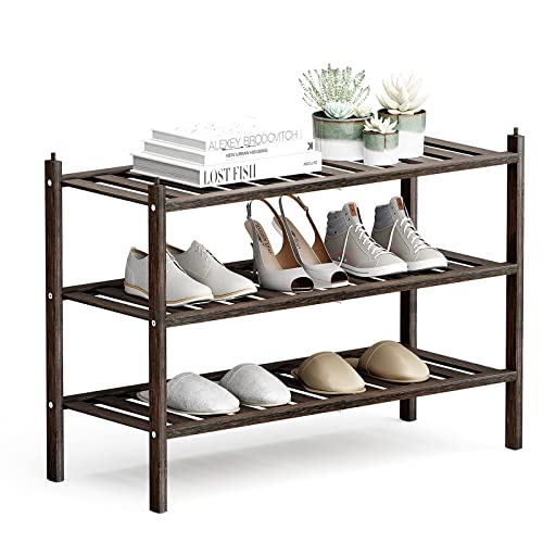 Dranixly Shoe Rack, 3-Tier Bamboo Stackable Shoe Shelf Storage Organizer, Shoe Stand for Closet, Entryway, Hallway, Bathroom and Living Room(Mocha)