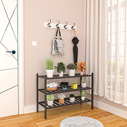 Dranixly Shoe Rack, 3-Tier Bamboo Stackable Shoe Shelf Storage Organizer, Shoe Stand for Closet, Entryway, Hallway, Bathroom and Living Room(Mocha)