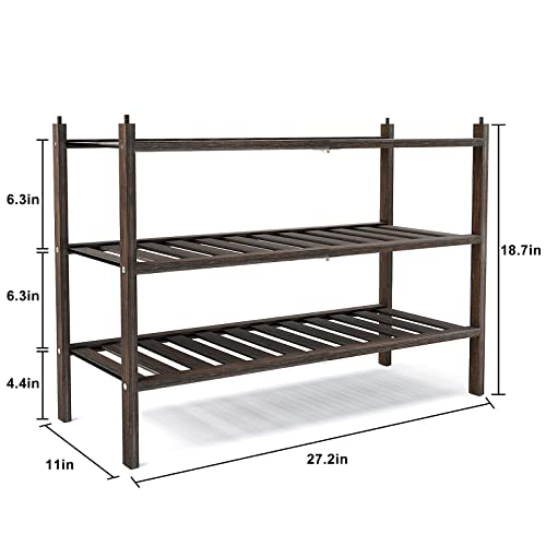 Dranixly Shoe Rack, 3-Tier Bamboo Stackable Shoe Shelf Storage Organizer, Shoe Stand for Closet, Entryway, Hallway, Bathroom and Living Room(Mocha)