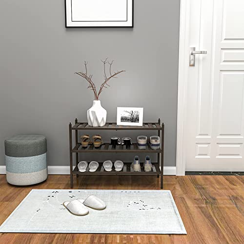 Dranixly Shoe Rack, 3-Tier Bamboo Stackable Shoe Shelf Storage Organizer, Shoe Stand for Closet, Entryway, Hallway, Bathroom and Living Room(Mocha)