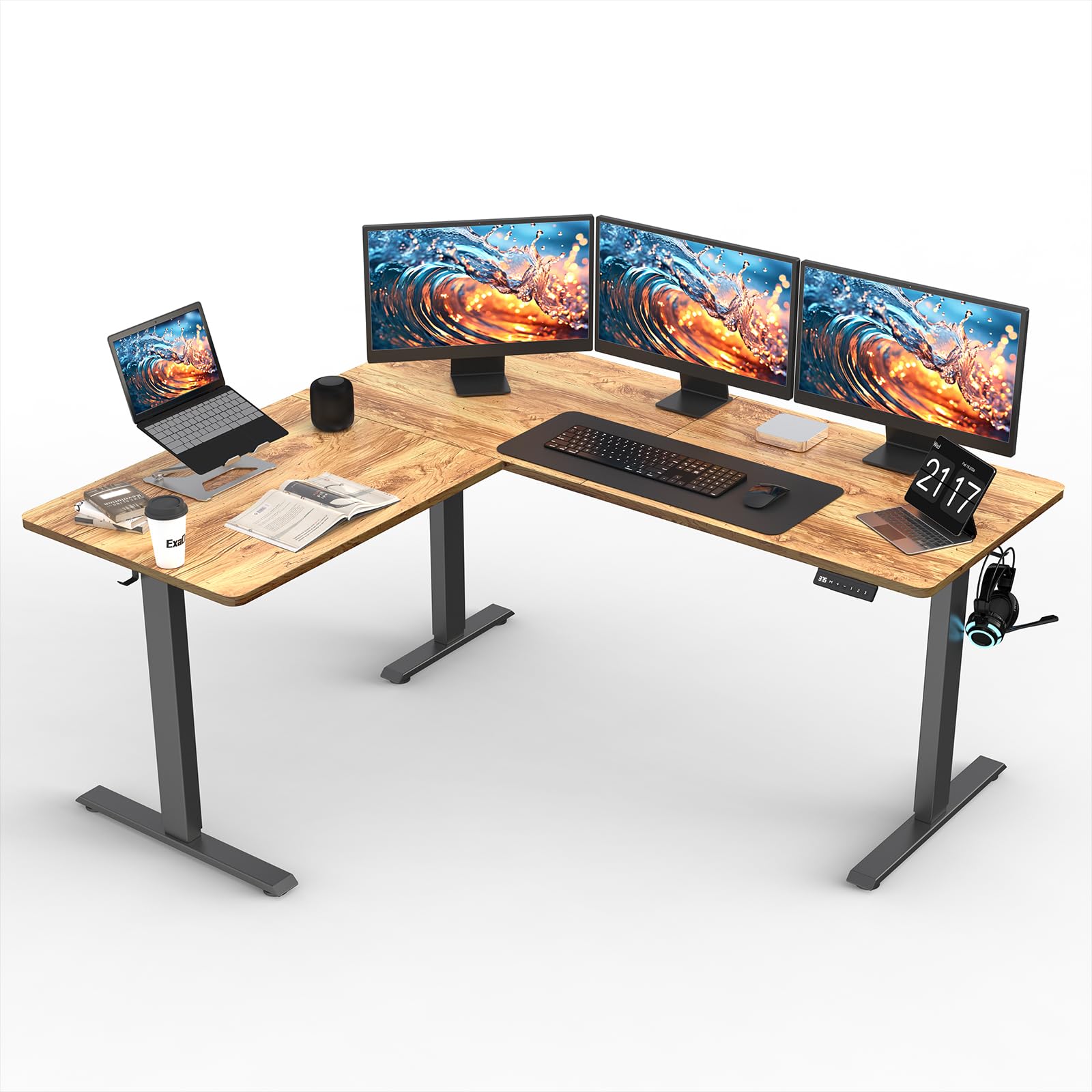 ExaDesk Upgrade Version 63 * 55 inch L Shaped Electric Adjustable Height Standing Desk, Corner Stand Up Desk, Sit Stand Computer L Desk for Gaming Office