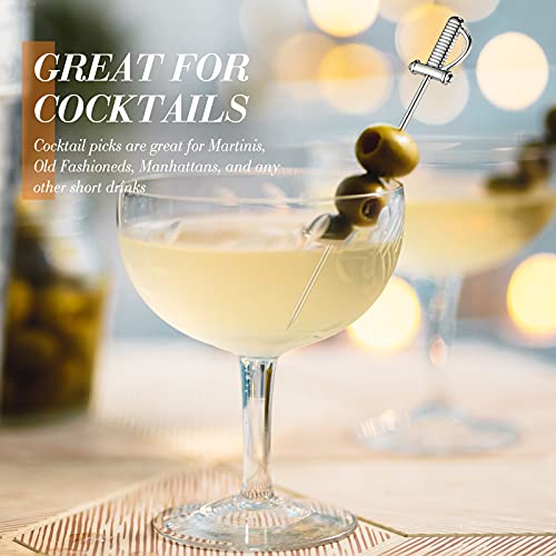 10 Pieces Stainless Steel Cocktail Picks Toothpicks 4.3 Inch Sword Metal Martini Drink Pick Sticks Appetizer Resuable Skewers Food Fruit Cocktail Toothpicks for Birthday Wedding Beach (Silver)