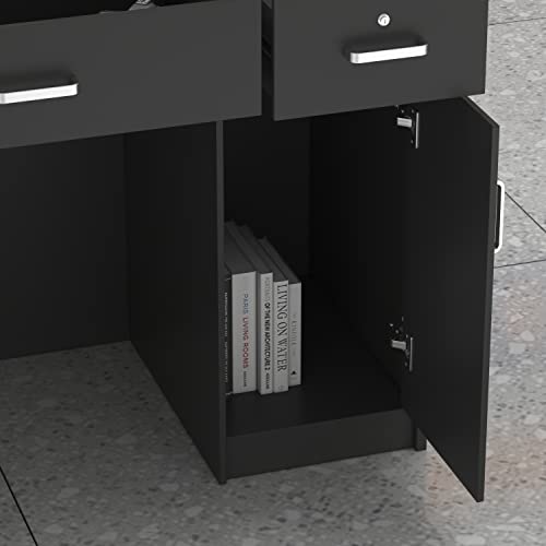 Homsee Modern Reception Desk with 3 Drawers, 1 Door Storage Cabinet & Hutch Shelf, Office Wooden Computer Desk, Writing Study Table PC Laptop Desk, Black (47.3" L x 18.3" W x 43.3" H)
