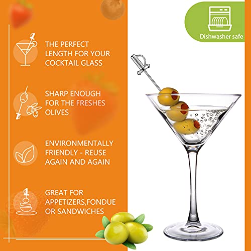 10 Pieces Stainless Steel Cocktail Picks Toothpicks 4.3 Inch Sword Metal Martini Drink Pick Sticks Appetizer Resuable Skewers Food Fruit Cocktail Toothpicks for Birthday Wedding Beach (Silver)