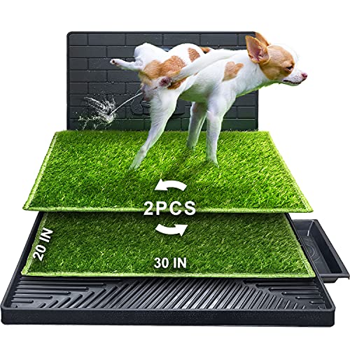 Hompet Dog Potty for Indoor or Porch, 2 Pcs Artificial Grass Training Pads with Pee Baffle, Reusable Dog Grass Pad with Tray, Alternative to Puppy Pads, Portable Dog Litter Box for Small/Medium Dogs