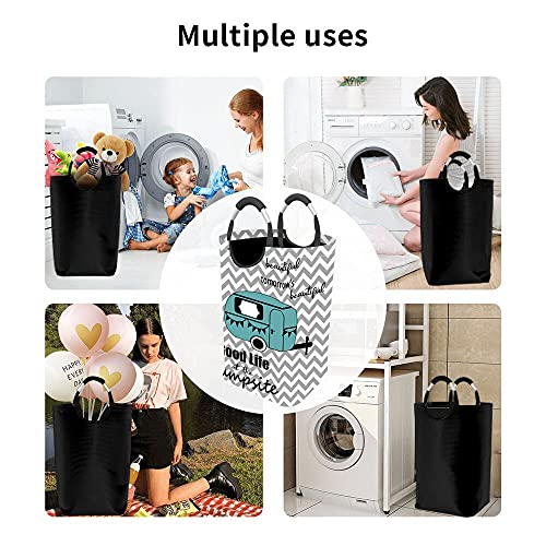 Wondertify Camper RV Laundry Hamper Trailer Travel Tree Chevron Zig-Zag Stripes Camping Happy Camp Clothes Basket With Easy Carry Handles For Clothes Organizer Toys Storage