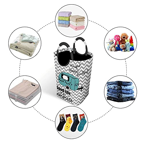 Wondertify Camper RV Laundry Hamper Trailer Travel Tree Chevron Zig-Zag Stripes Camping Happy Camp Clothes Basket With Easy Carry Handles For Clothes Organizer Toys Storage