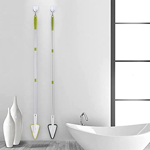 CQT 2 in 1 Bathroom Cleaning Brush with 46" Extendable Long Handle Detachable Stiff Bristles Scrub Brush with 2 Scrubber heads and 2 Scouring Pad Head for Cleaning Bathtub Shower Bathroom (AppleGreen)