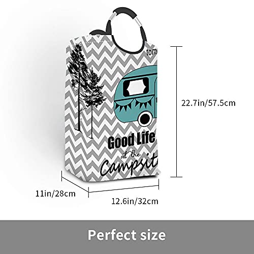 Wondertify Camper RV Laundry Hamper Trailer Travel Tree Chevron Zig-Zag Stripes Camping Happy Camp Clothes Basket With Easy Carry Handles For Clothes Organizer Toys Storage