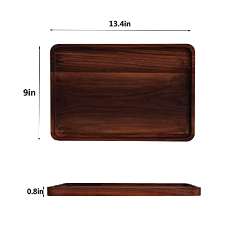 Rustic Walnut Wood Serving Tray,13"x9" Rectangle Platter Tea Tray Coffee Table Tray,Kitchen Tableware Decor Decorative Wood Dessert Cup Tray,Wood Vanity Tray for Jewelry (Rectangle)