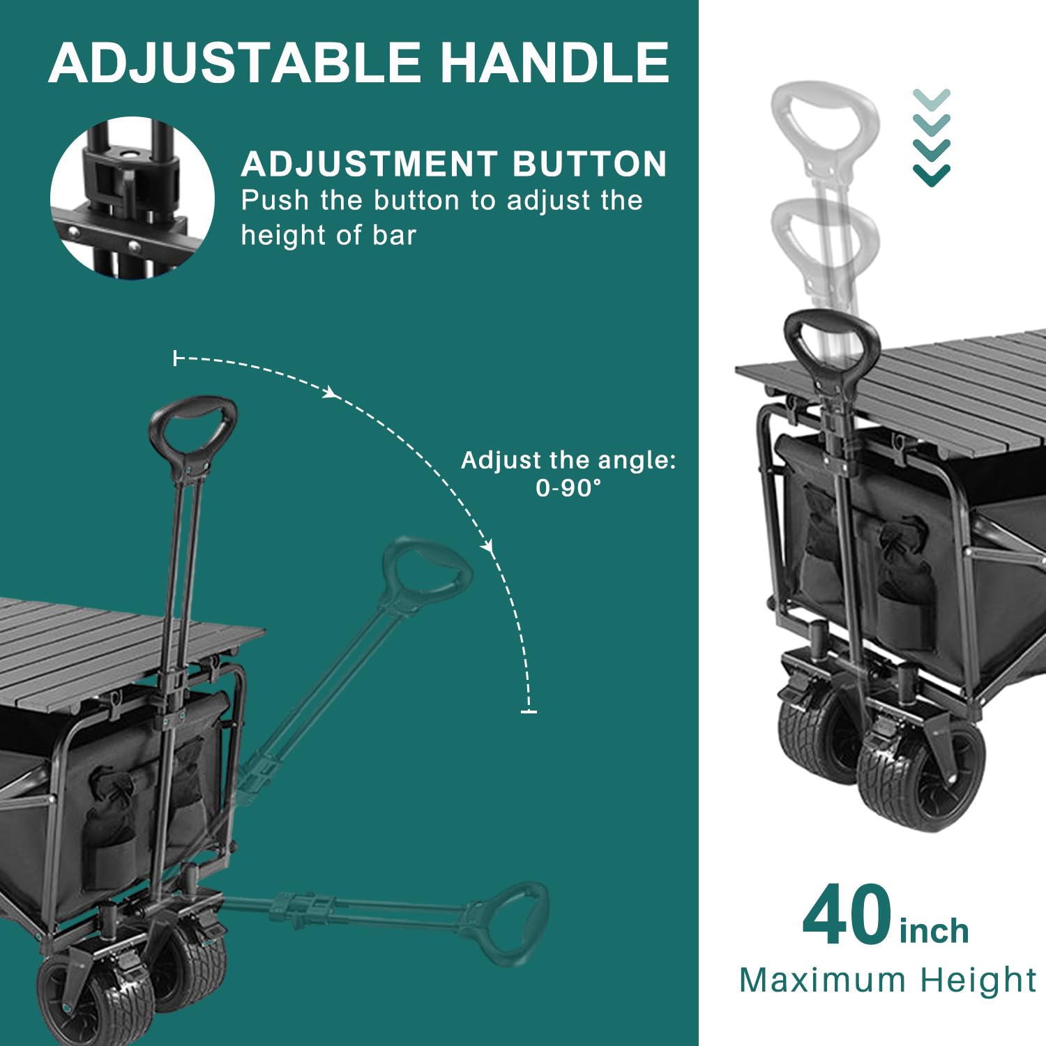 Collapsible Beach Cart with Table, Foldable Wagon for Camping, Shopping, Sports, Gardening, and Fishing - Portable Folding Wagon Cart Large Capacity Extended Trailer
