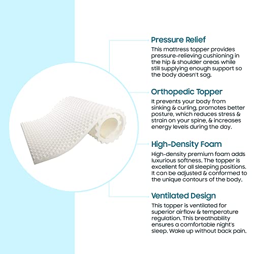 Zutan 2-inch Comfortable Convoluted Egg Shell Breathable Foam Bed Topper | Help Reduce Back Pain and Improve Sleeping Posture, Relaxing Orthopedic Mattress Toppers with Optimum Support, Full, White