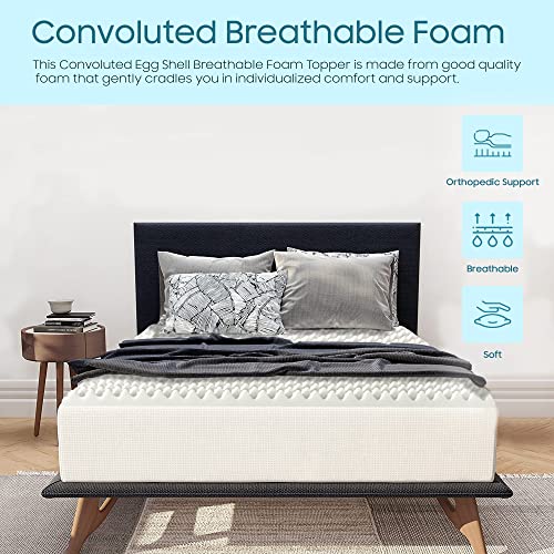 Zutan 2-inch Comfortable Convoluted Egg Shell Breathable Foam Bed Topper | Help Reduce Back Pain and Improve Sleeping Posture, Relaxing Orthopedic Mattress Toppers with Optimum Support, Full, White
