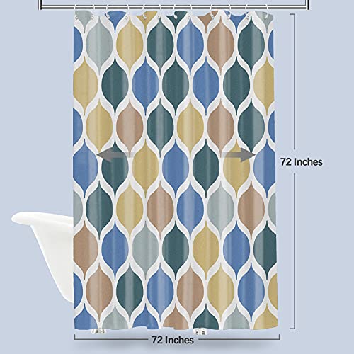 VEGA U Moroccan Fabric Shower Curtain for Bathroom, Geometric Themed Bath Decor with Hooks, 72x72 Inch