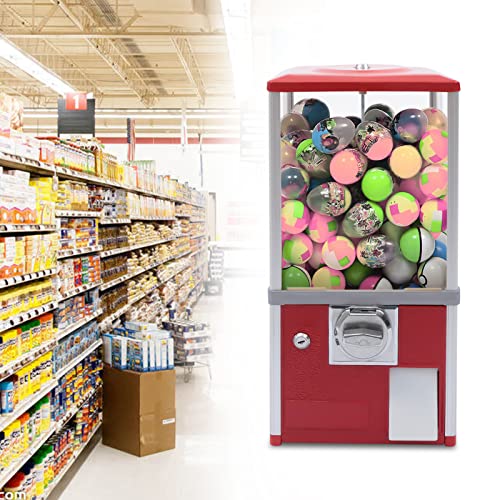 Gdrasuya10 Commercial Vending Machine, 20.87" Gumball Vending Machine High Security Toy Vending Machine for 1.1-2.1Inch Round Capsules Bouncy Balls, 1 Coins Only- Red