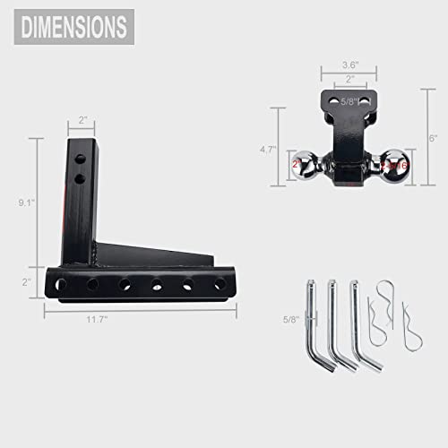 OPENROAD Adjustable Trailer Hitch Ball Mount Fits 2-Inch Receiver, 2ββ & 2-5/16ββ Dual Balls 12000lbs/7500LBS, 8" Drop/ 8" Rise Drop Hitch, Tow Hitch for Heavy Duty Truck with Stainless Steel Pins