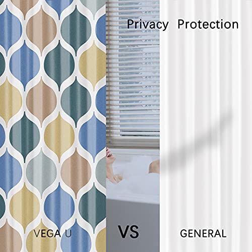 VEGA U Moroccan Fabric Shower Curtain for Bathroom, Geometric Themed Bath Decor with Hooks, 72x72 Inch