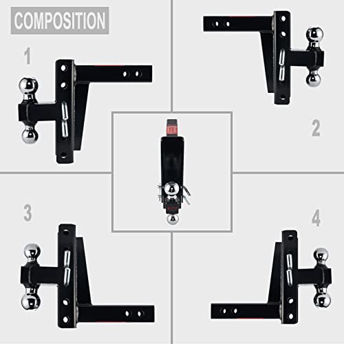 OPENROAD Adjustable Trailer Hitch Ball Mount Fits 2-Inch Receiver, 2ββ & 2-5/16ββ Dual Balls 12000lbs/7500LBS, 8" Drop/ 8" Rise Drop Hitch, Tow Hitch for Heavy Duty Truck with Stainless Steel Pins