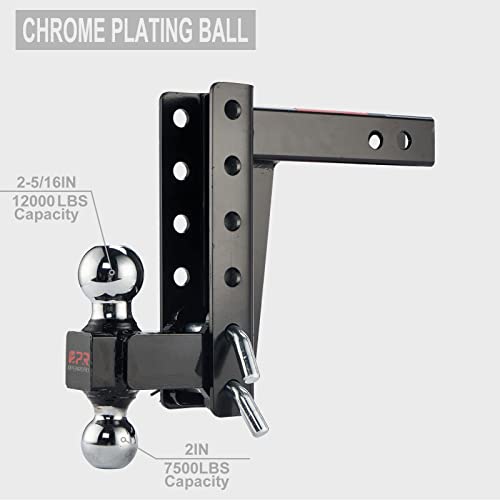 OPENROAD Adjustable Trailer Hitch Ball Mount Fits 2-Inch Receiver, 2ββ & 2-5/16ββ Dual Balls 12000lbs/7500LBS, 8" Drop/ 8" Rise Drop Hitch, Tow Hitch for Heavy Duty Truck with Stainless Steel Pins