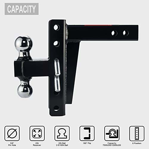 OPENROAD Adjustable Trailer Hitch Ball Mount Fits 2-Inch Receiver, 2ββ & 2-5/16ββ Dual Balls 12000lbs/7500LBS, 8" Drop/ 8" Rise Drop Hitch, Tow Hitch for Heavy Duty Truck with Stainless Steel Pins