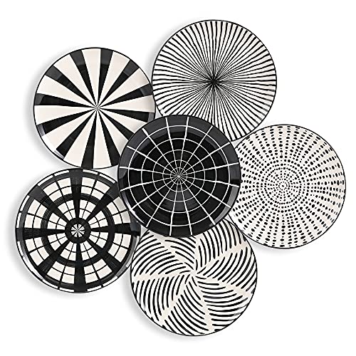 AHX Black Plate Set 8 Inch - Salad Plates | Dessert Appetizer Plates - Porcelain Lunch Plates - Set of 6 - Dishwasher and Microwave Safe
