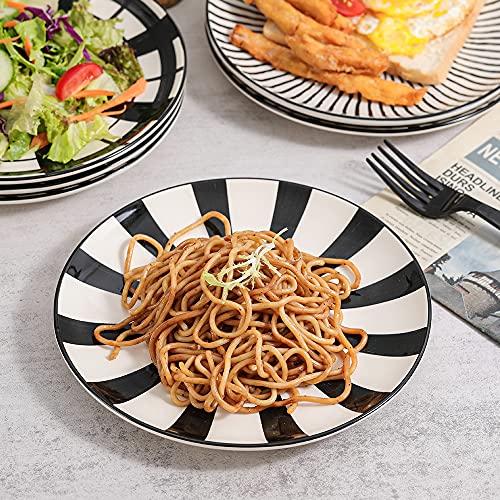 AHX Black Plate Set 8 Inch - Salad Plates | Dessert Appetizer Plates - Porcelain Lunch Plates - Set of 6 - Dishwasher and Microwave Safe