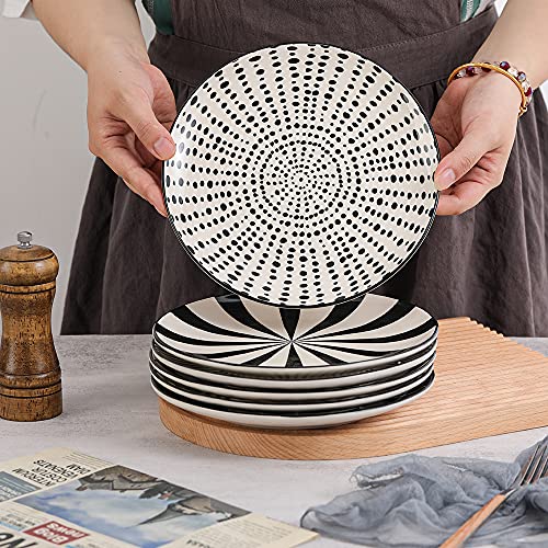 AHX Black Plate Set 8 Inch - Salad Plates | Dessert Appetizer Plates - Porcelain Lunch Plates - Set of 6 - Dishwasher and Microwave Safe