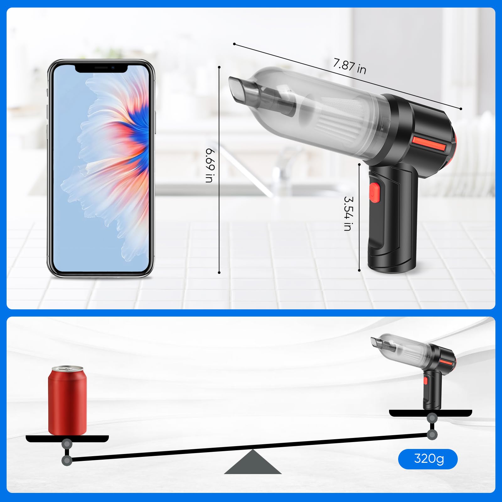 MIRAKLASS Electric Duster, Mini Vaccum, Wireless Handheld Car Vacuum Cleaner, Air Duster Vacuum, Computer Vacuum, Pc Vacuum, Wireless Car Vacuum, Auto Vacuum Cleaner for Car