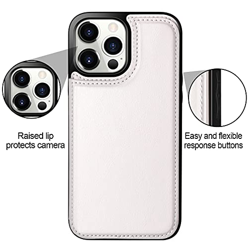 HianDier Wallet Case Compatible with iPhone 13 Pro MAX Case 5G 6.7-inch Slim Protective with Credit Card Slot Holder Flip Folio Soft PU Leather Magnetic Closure Cover, White
