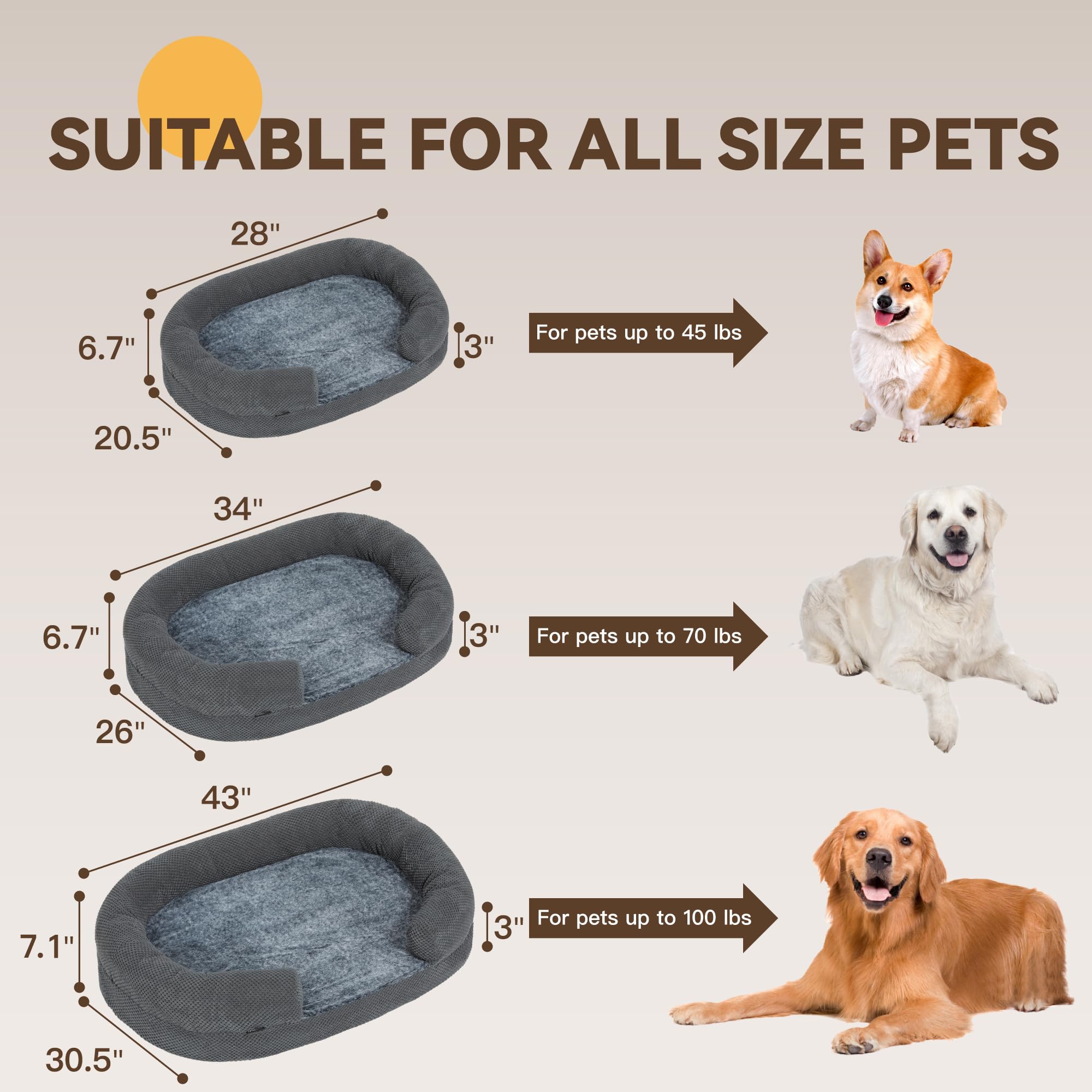 Miorun Dog Bed for Medium Dogs, Orthopedic Washable Oval Dog Couch Bed with Sides Soft Calming Sleeping Puppy Bed Durable Pet Cuddler with Anti-Slip Bottom, M