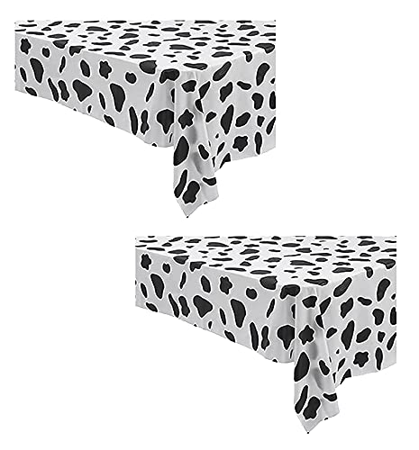2 Pcs Disposable Black and White Cow Print Plastic Tablecloth, 108 Inch x 54 Inch Ractangle Tablecover, for Party, Dance and Picnic (Black White Cow Print, 2)