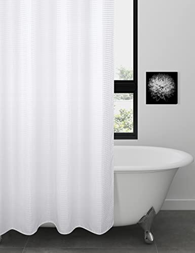SUMGAR Waffle Weave Shower Curtain Modern White Fabric Hotel Luxury Elegant Polyester Textured Cloth Washable Shower Curtains Set with Hooks for Modern Farmhouse Bathroom 72"x72"