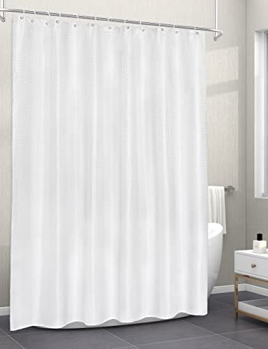 SUMGAR Waffle Weave Shower Curtain Modern White Fabric Hotel Luxury Elegant Polyester Textured Cloth Washable Shower Curtains Set with Hooks for Modern Farmhouse Bathroom 72"x72"
