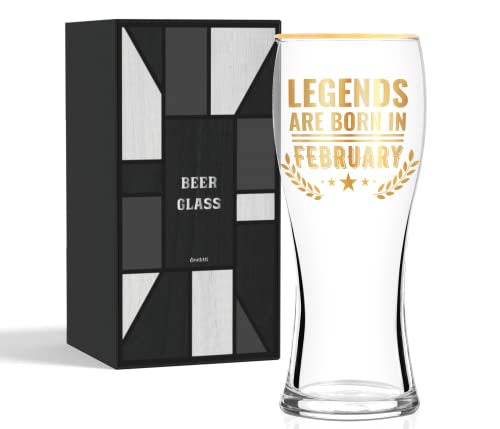 Unique Birthday Gifts for Men, Husband, Him, Funny Beer Glass for Dad, Brother, Boyfriend, Son, Uncle, 15 oz, Legends are Born in February