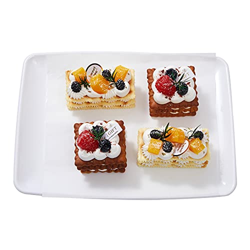 N9R 10Pcs White Plastic Serving Trays - 11β x 8β Rectangle Serving Platters with 10Pcs Butcher Paper - Tray Decor, Food Tray for Party
