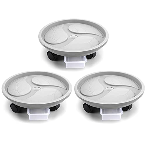 Looca Plant Caddy with wheels and Drainage Tray, 13”Rolling Plant Stand Flower Pot Mover, Planter Caddies Round Plant Dolly for Heavy Duty Planter, 3 Pack, Bearing 120 lbs