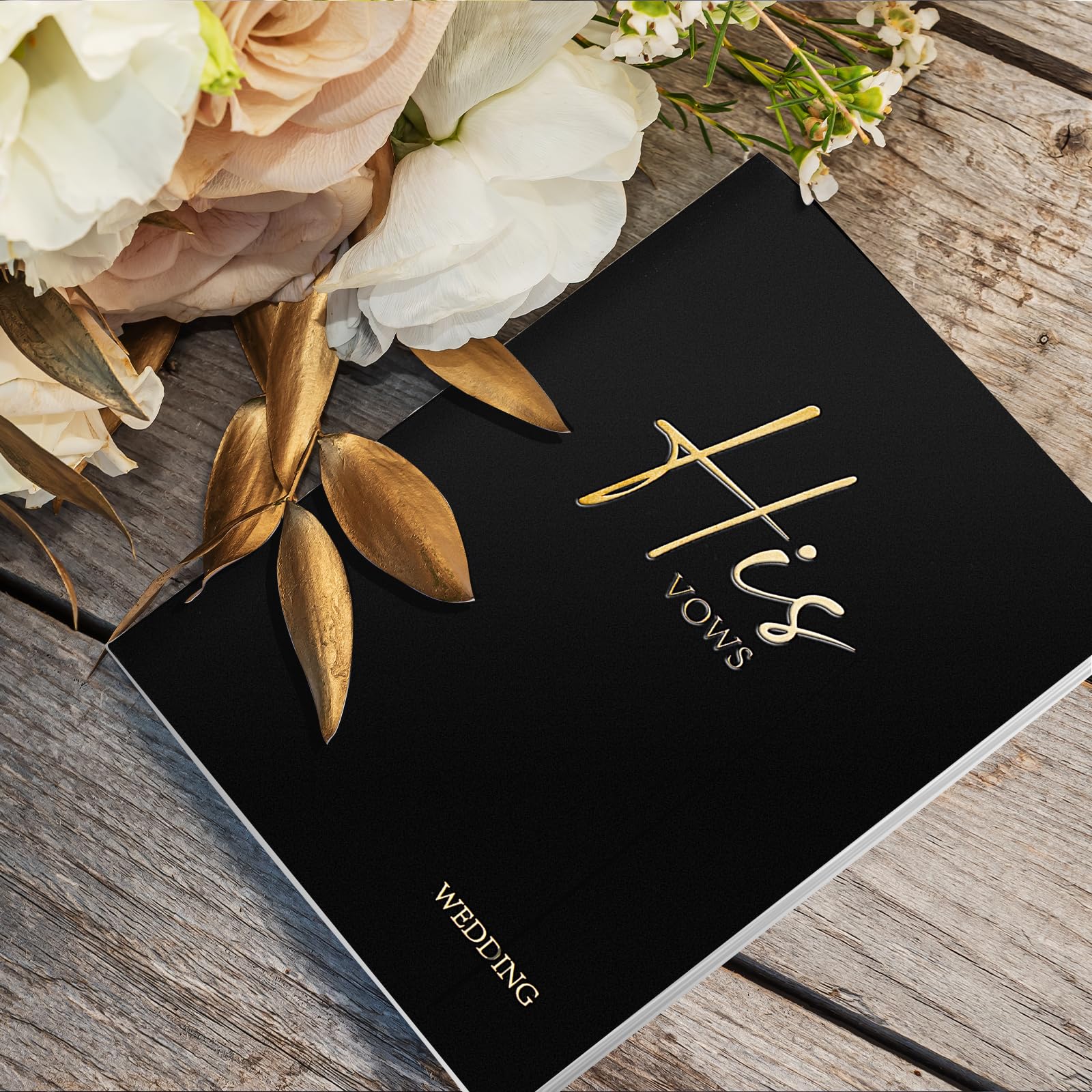 JUBTIC Wedding Vow Books, Vow Books His and Hers with Gold Foil Lettering, 48 Pages with Plenty of Space to Write Your Vows, Perfect Wedding Essentials for Your Wedding Day - (Black +White)