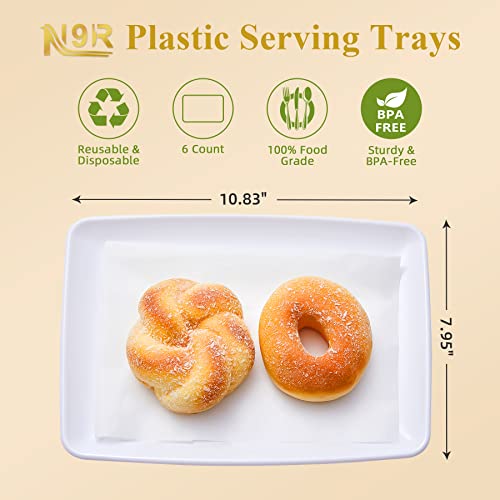 N9R 10Pcs White Plastic Serving Trays - 11β x 8β Rectangle Serving Platters with 10Pcs Butcher Paper - Tray Decor, Food Tray for Party