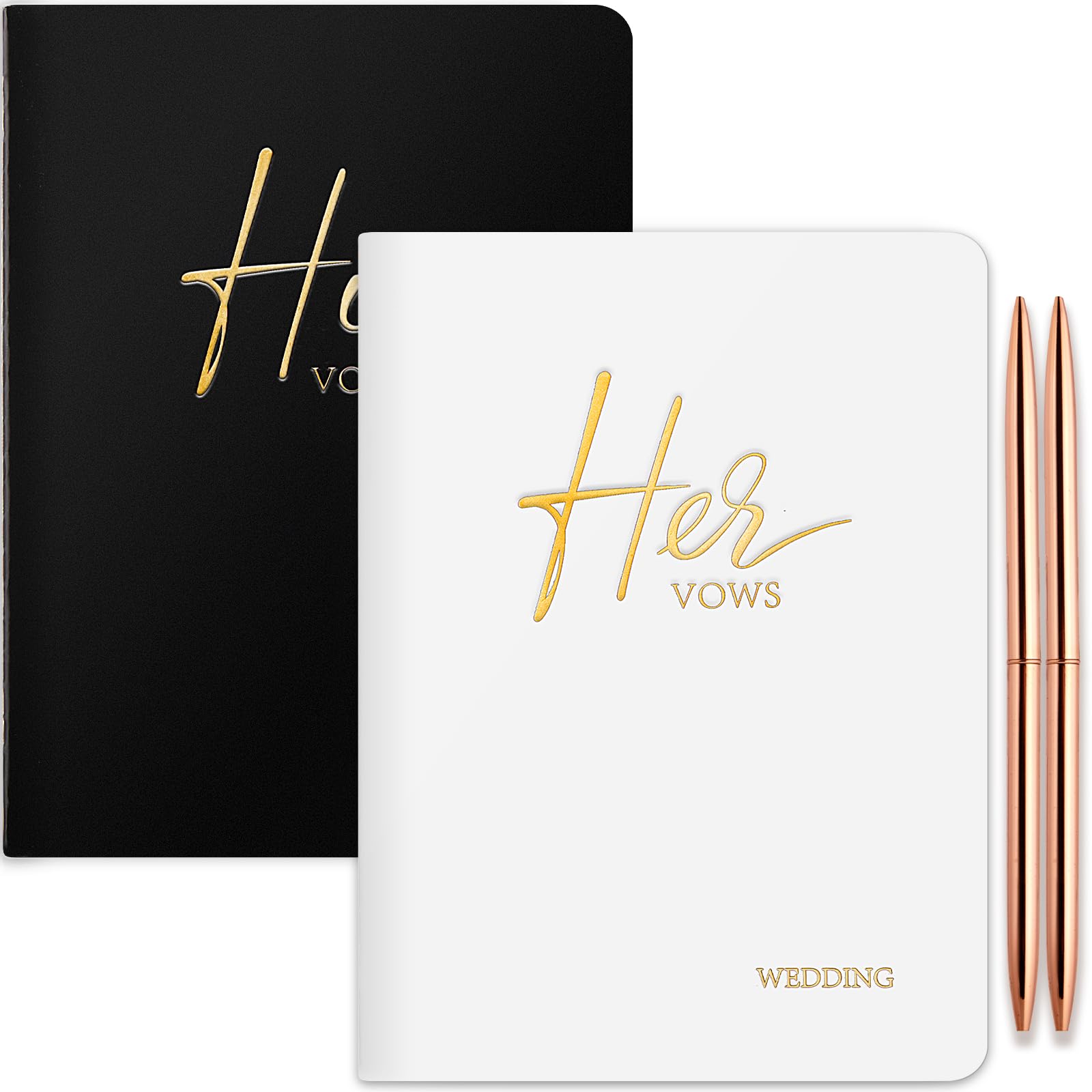 JUBTIC Wedding Vow Books, Vow Books His and Hers with Gold Foil Lettering, 48 Pages with Plenty of Space to Write Your Vows, Perfect Wedding Essentials for Your Wedding Day - (Black +White)